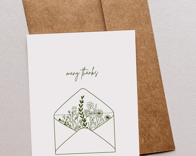 Printable Greeting Card | Thank You Card, Green Flower Card - Etsy