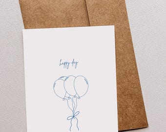 Printable Greeting Card | Birthday Card, Green Balloon Card - Etsy