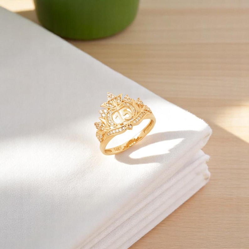Quinceañera Crown Band Ring 14K Gold, 15 Años Sweet 15 Ring, 10K 14K ...