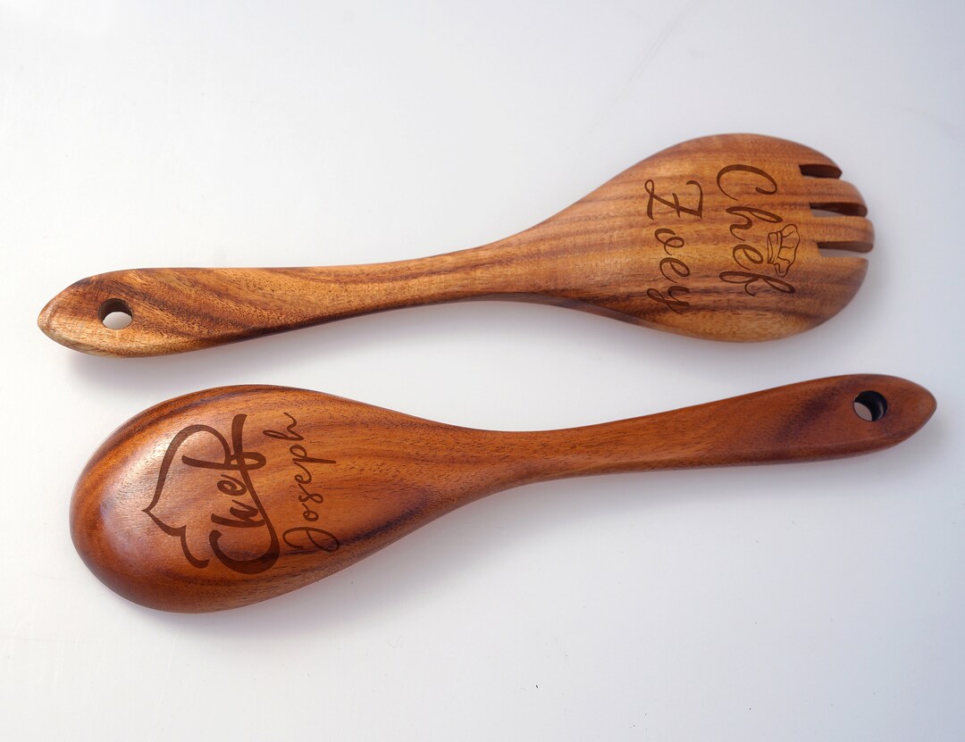 Personalized Wooden Spoon SET, 10 INCHES Acacia Cooking Spoons, Gift ...