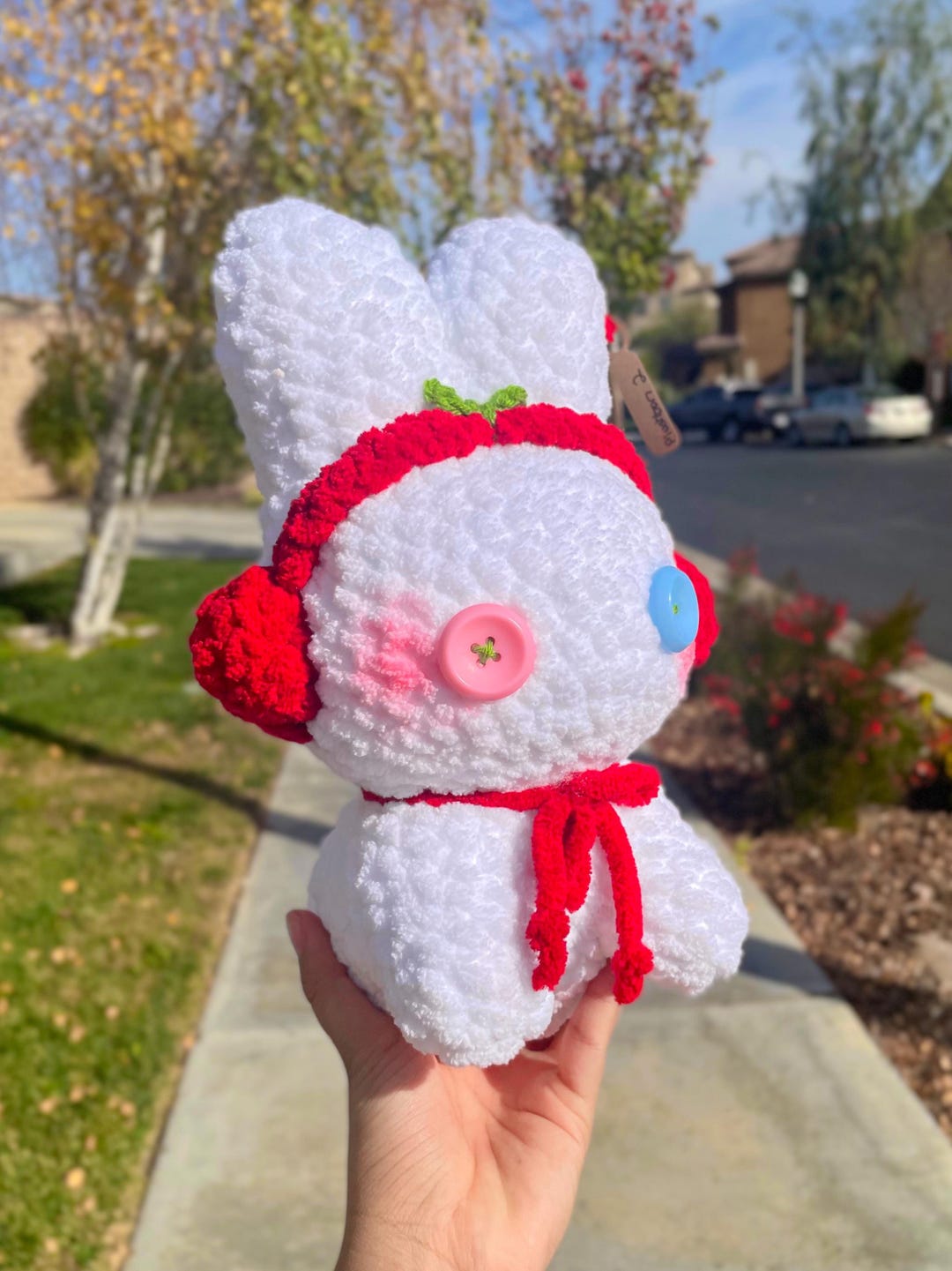 Crochet Bunny Plushie With Button Eyes and Tomato Hoodie Kawaii ...
