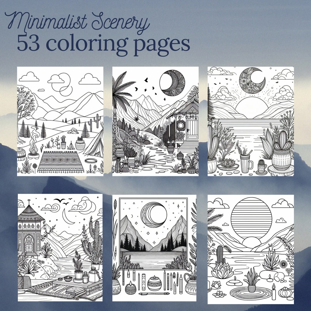 Minimalist Coloring Pages Bundle Printable Coloring Pages Landscape ...