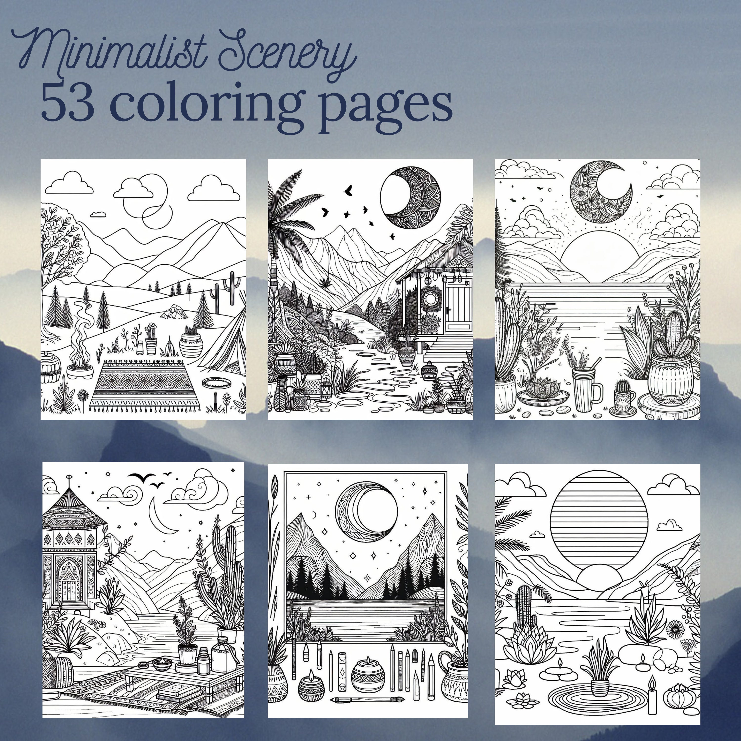 Minimalist Coloring Pages Bundle Printable Coloring Pages Landscape ...