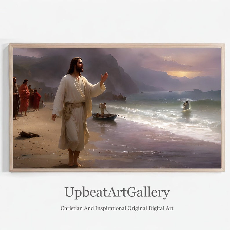 Serene Beach Scene With Jesus Inspirational Christian Art Download ...