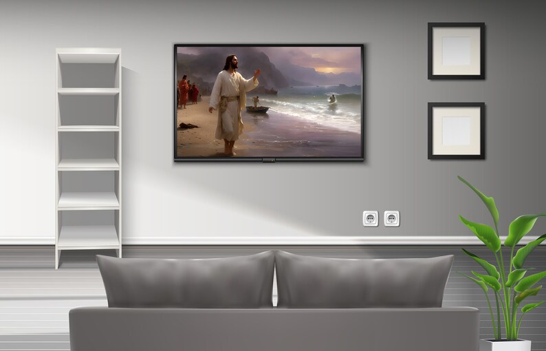 Serene Beach Scene With Jesus Inspirational Christian Art Download ...