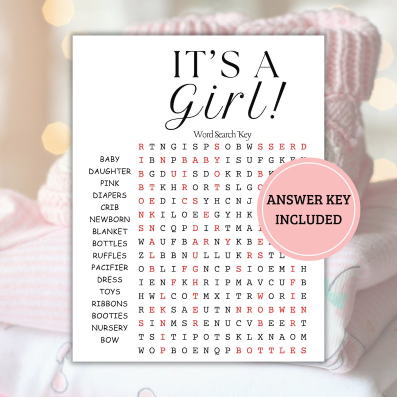 Printable Baby Shower Word Search Puzzle, Gender Reveal Game, Baby Girl ...