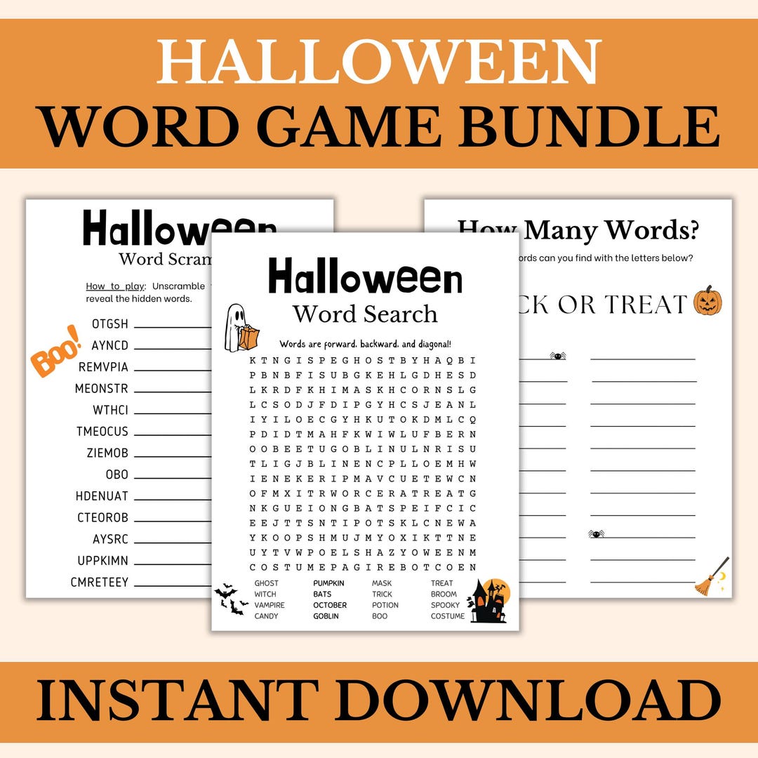 Printable Halloween Word Game Bundle, Halloween Party Games, Instant ...