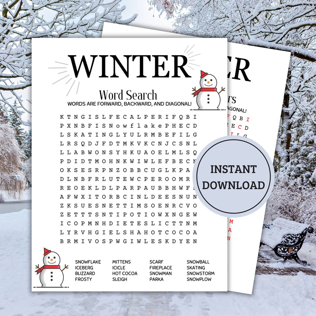 Printable Winter Word Search Puzzle, Classroom Activity, Instant ...