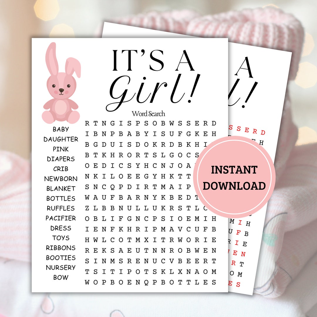 Printable Baby Shower Word Search Puzzle, Gender Reveal Game, Baby Girl ...