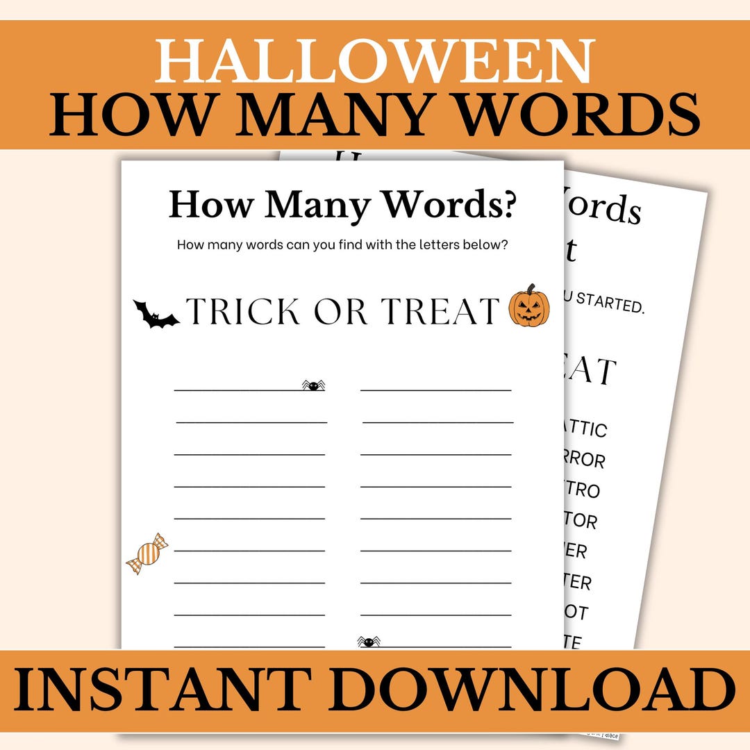 Printable Halloween How Many Words Puzzle, Halloween Party Game ...
