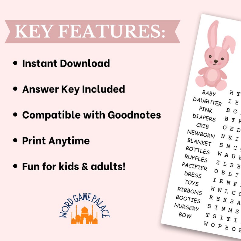 Printable Baby Shower Word Search Puzzle, Gender Reveal Game, Baby Girl ...