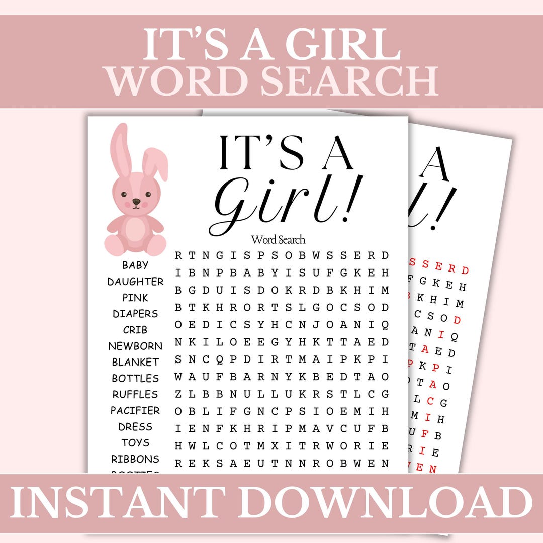Printable Baby Shower Word Search Puzzle, Gender Reveal Game, Baby Girl ...