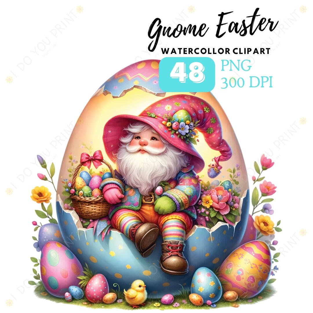 Watercolor Easter Eggs Gnome Collection Clipart, 48 PNG Easter Clipart ...