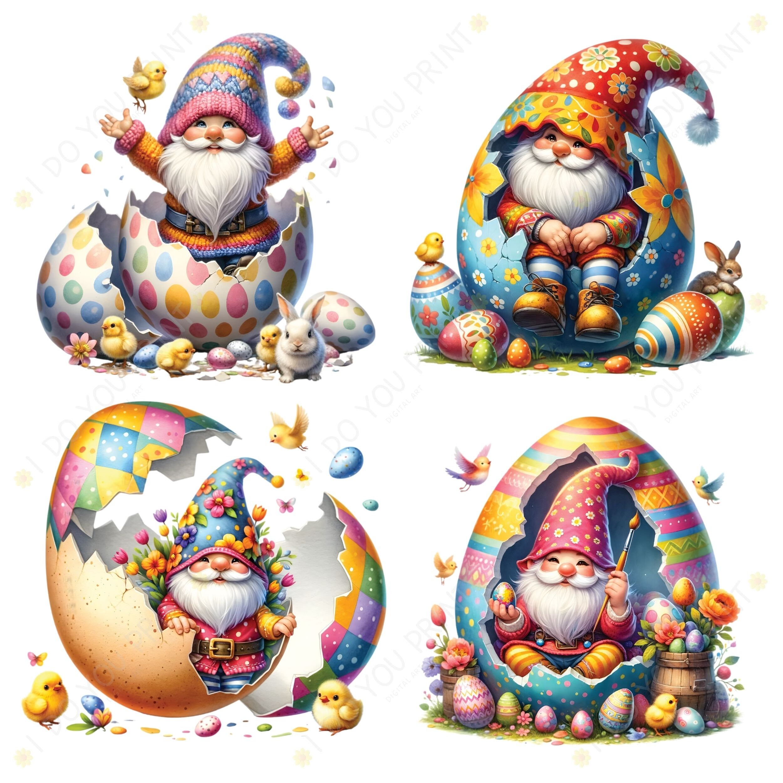 Watercolor Easter Eggs Gnome Collection Clipart, 48 PNG Easter Clipart ...