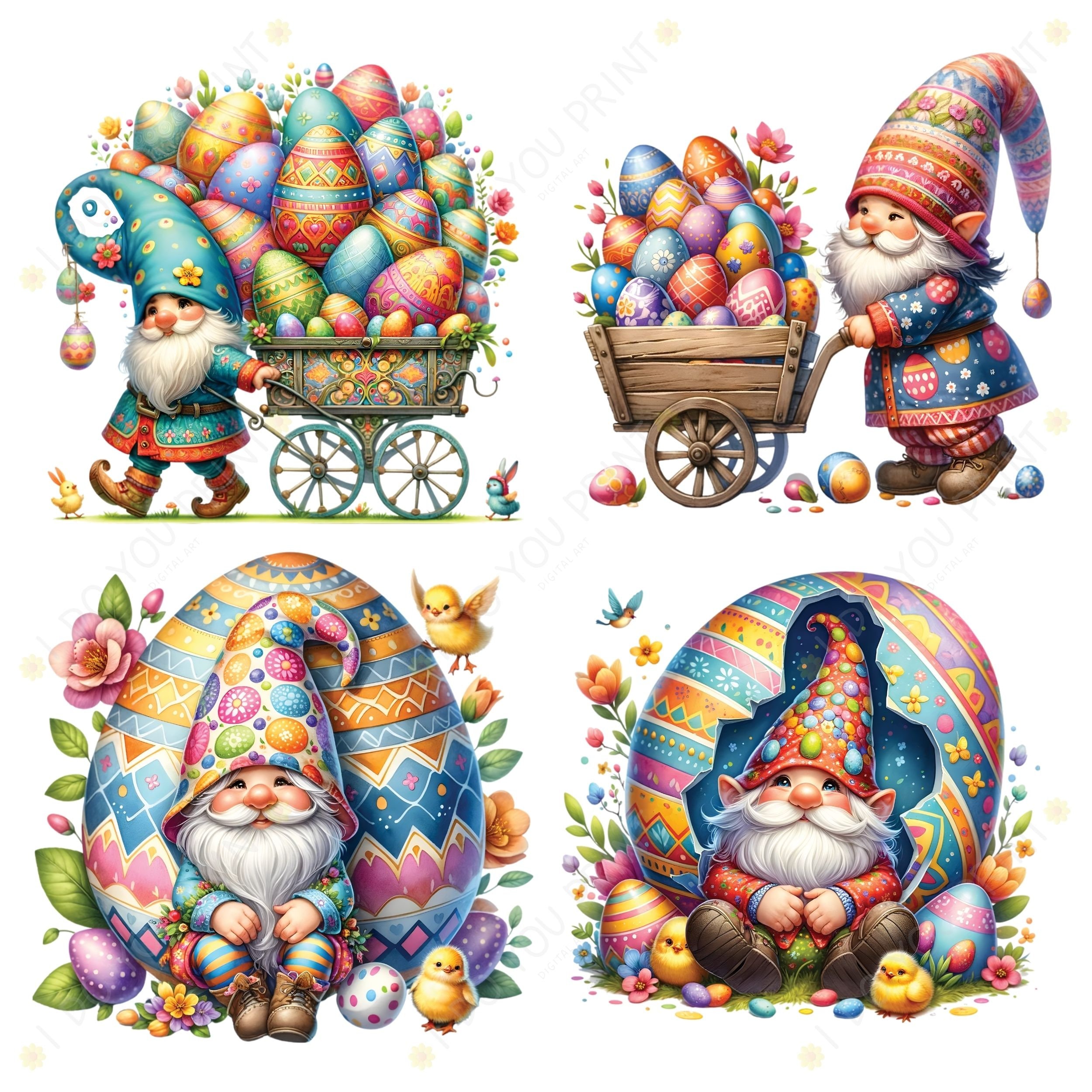 Watercolor Easter Eggs Gnome Collection Clipart, 48 PNG Easter Clipart ...