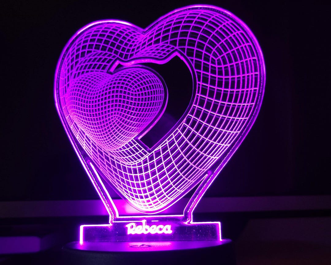 Personalized Acrylic LED Lamp, Custom Heart Shaped Gift, Night Light ...