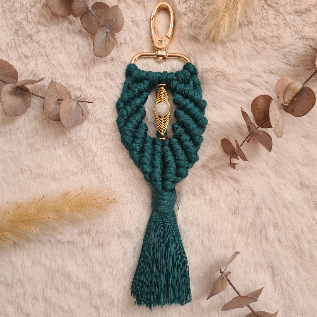 Macramé Key Ring With Natural Stone, Personalized Key Ring, Bag Charm ...