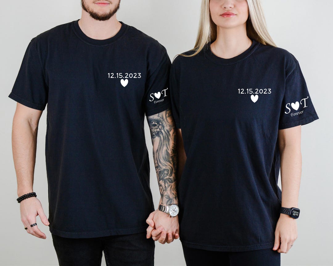 Personalized Date Shirt With Initials on Sleeve, Custom Couple Tshirt ...