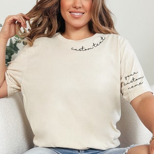 Custom Text on the Neck and Names on the Sleeve Shirt, Personalized ...