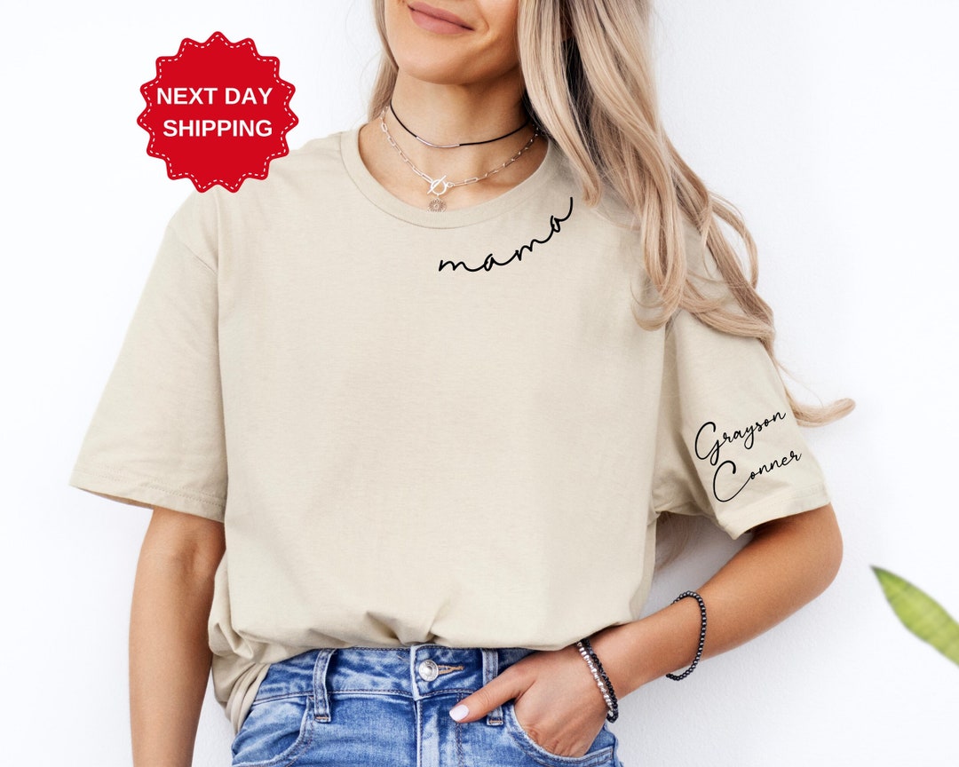 Custom Mama Shirt With Kid Name on Sleeve, Personalized Mom T-shirt ...
