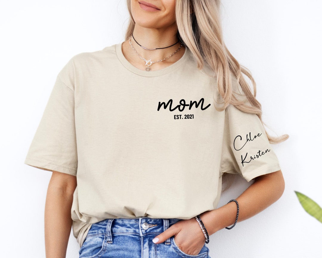 Custom Mom Est With Kids Names and Heart on Sleeve Shirt, Mom Est Shirt ...