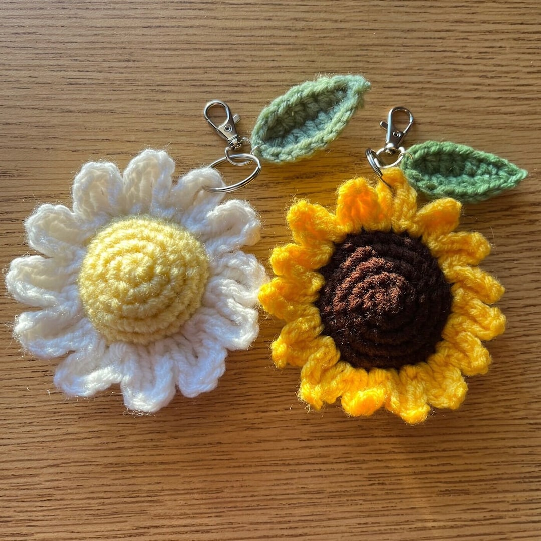 Sunflower and Daisy Amigurumi Crochet Keychain, Floral, Summer and ...