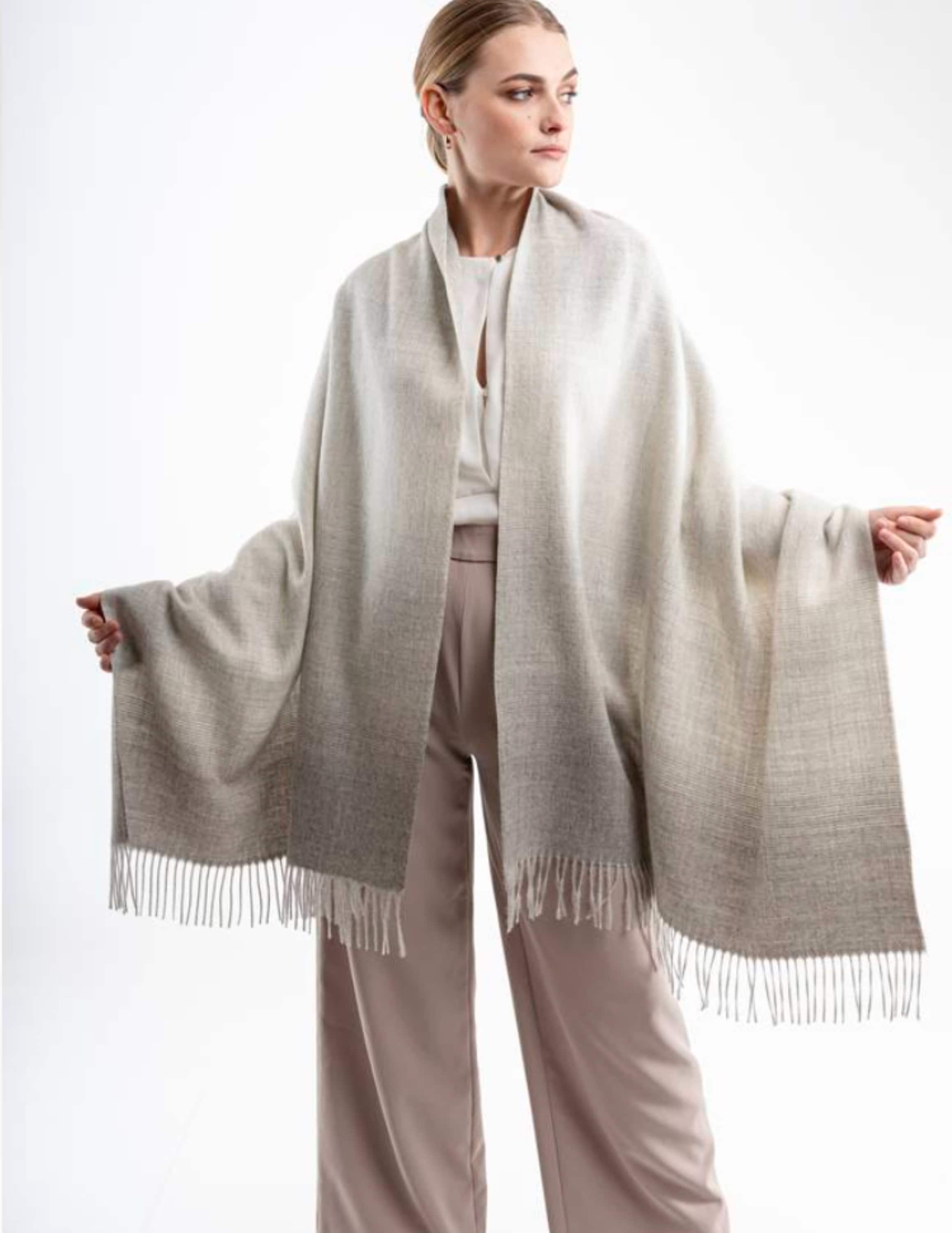 100% Baby Alpaca Shawl -pashmina Wrap Light Grey/bone Ombre Tones. - Etsy