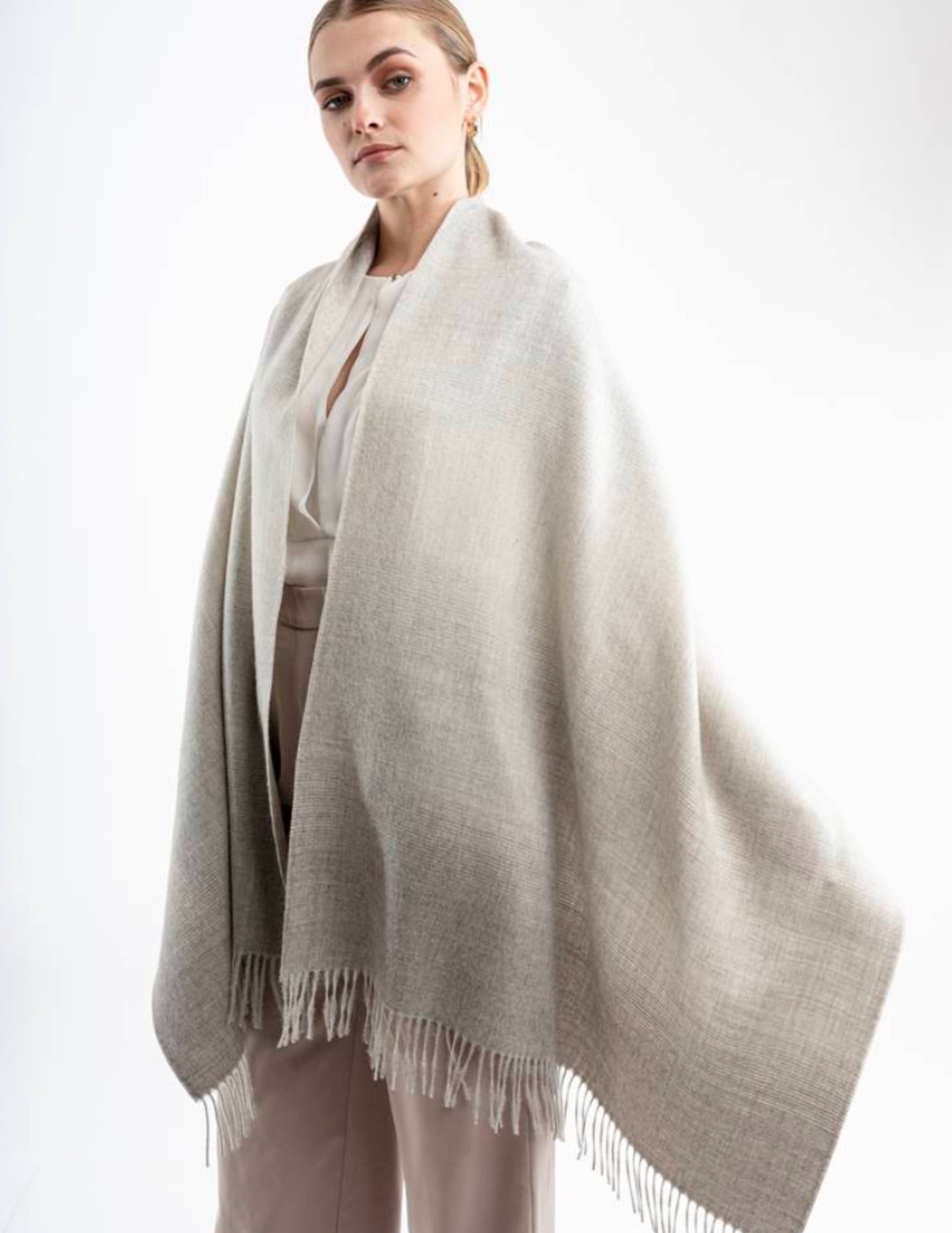 100% Baby Alpaca Shawl -pashmina Wrap Light Grey/bone Ombre Tones. - Etsy