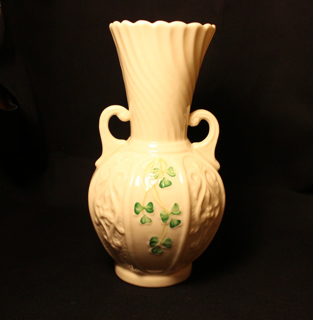 Vintage Belleek Ireland Shamrock Panel Vase 6 - Etsy