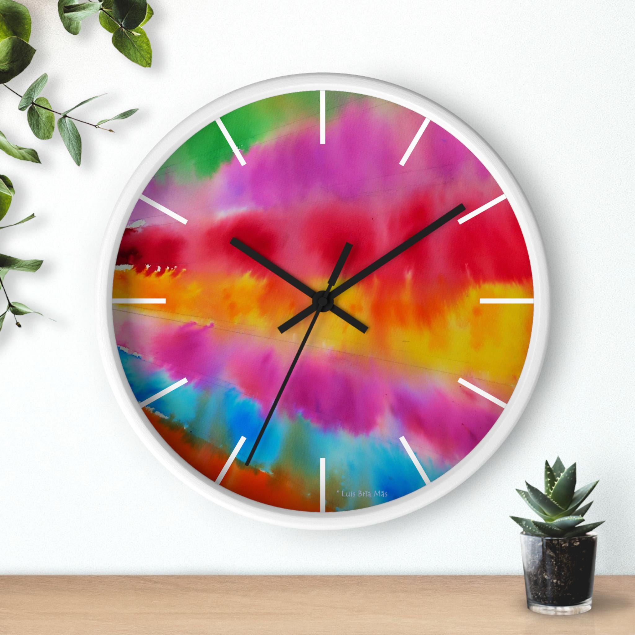 Rainbow Wall Clock: Original Watercolor Design With Red, Yellow, Purple ...