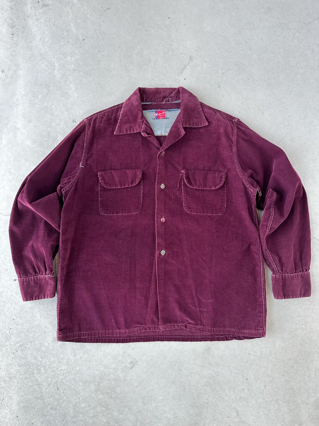 Vintage 1960s Corduroy Loop Collar Workmaster Burgundy Sanforized ...