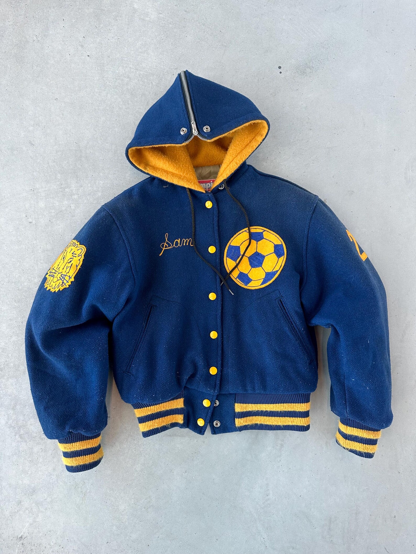 Vintage 1970s Empire Sporting Goods Lions Soccer Blue Yellow Wool Zip ...