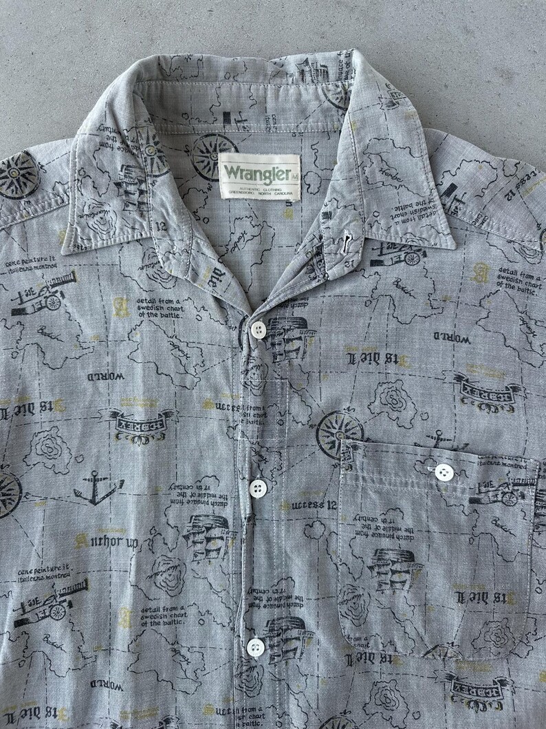 Vintage 1990s Wrangler Nautical Map Button Down Shirt - Etsy