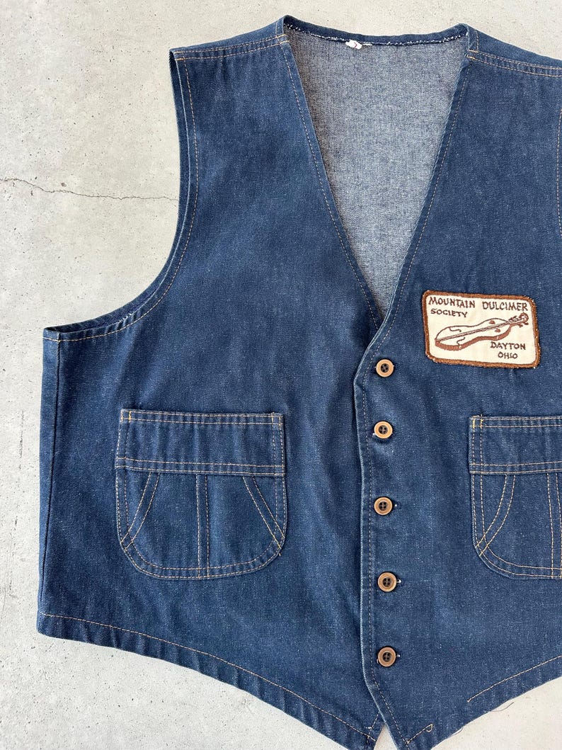 Vintage 1970s Dulcimer Denim Vest - Etsy