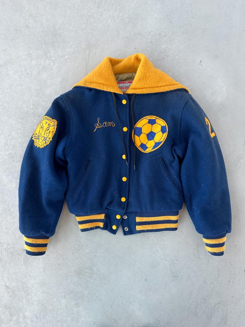 Vintage 1970s Empire Sporting Goods Lions Soccer Blue Yellow Wool Zip ...