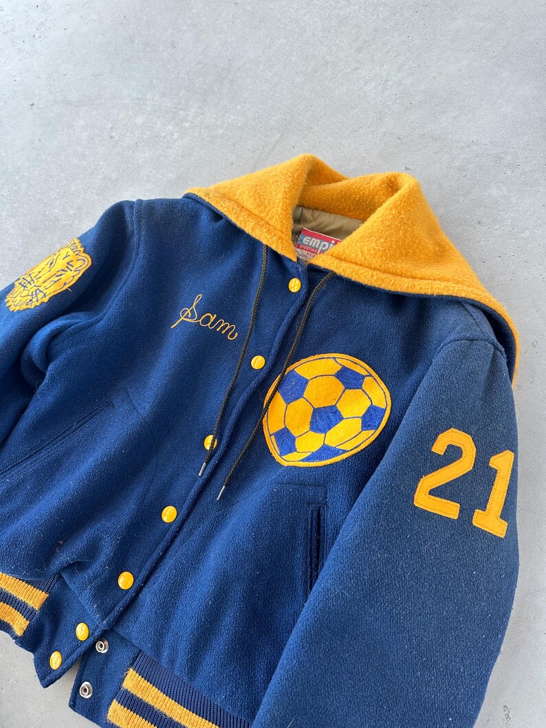 Vintage 1970s Empire Sporting Goods Lions Soccer Blue Yellow Wool Zip ...