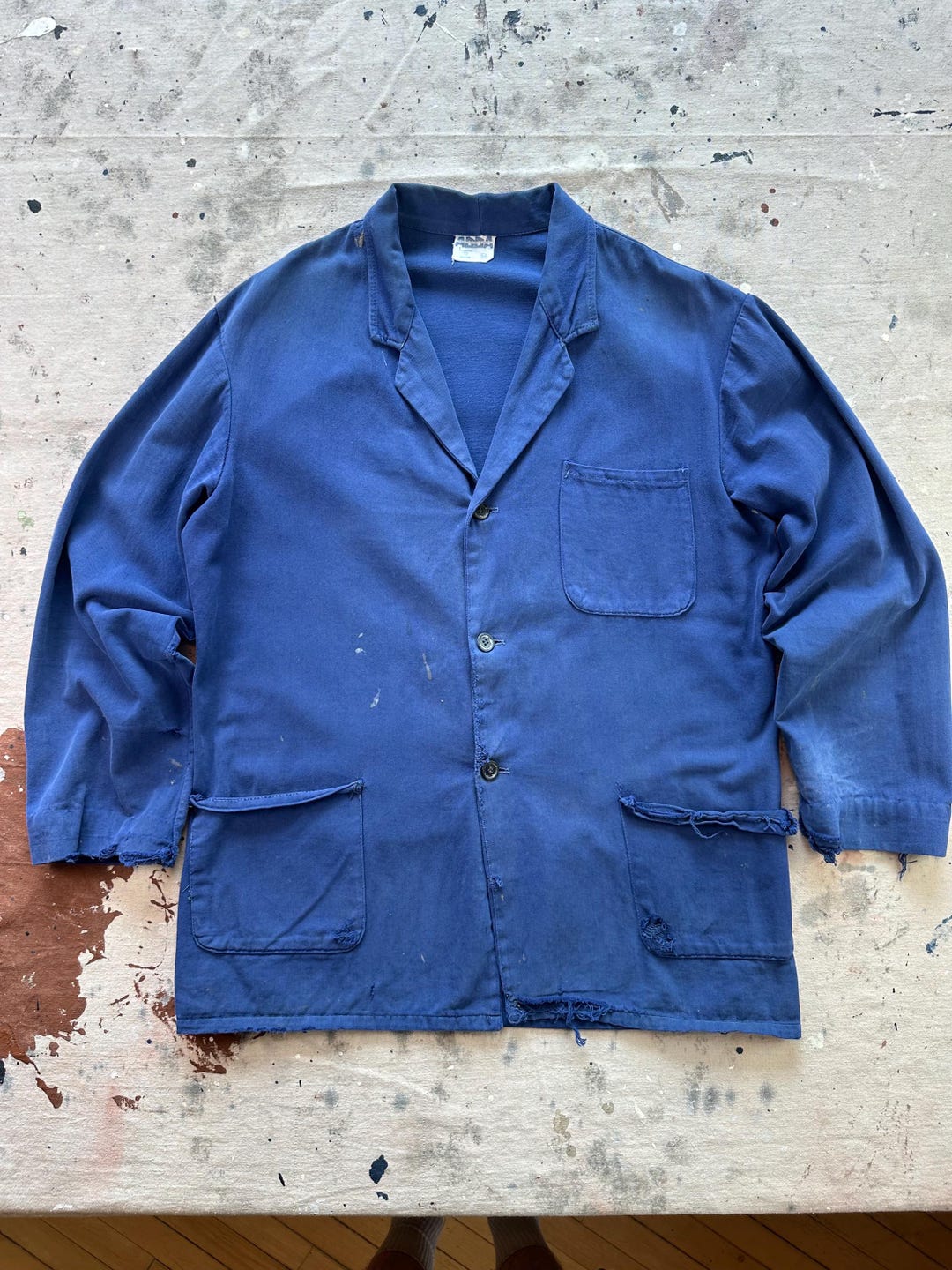 Vintage 1980s European Italian Workwear ABBA Blue Cotton Sanfor ...