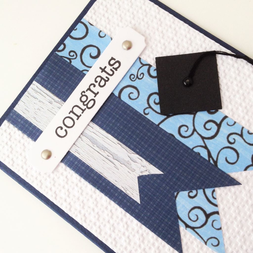Congratulations Graduation Cap Banners Blue - Etsy