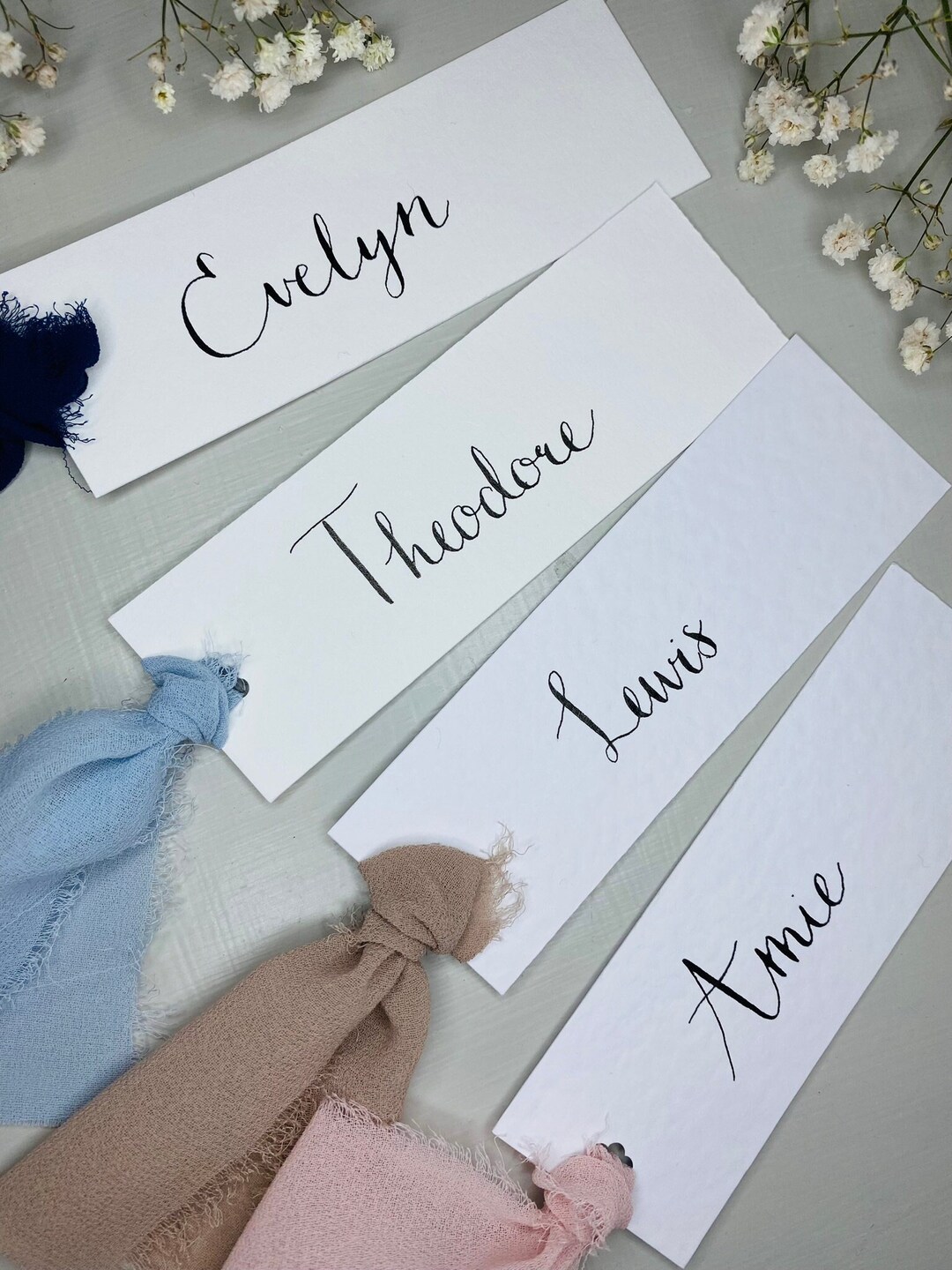 Calligraphy Wedding Place Name Card White Rustic Stationery ...