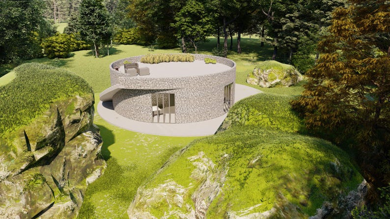 2 Bedroom Round House Plan: Modern Small Home Design (digital Files ...