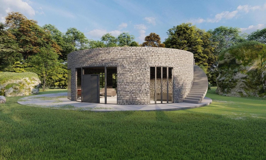 Round Tiny House Plan: Modern Small Home Design (1 Bedroom, 33ft ...