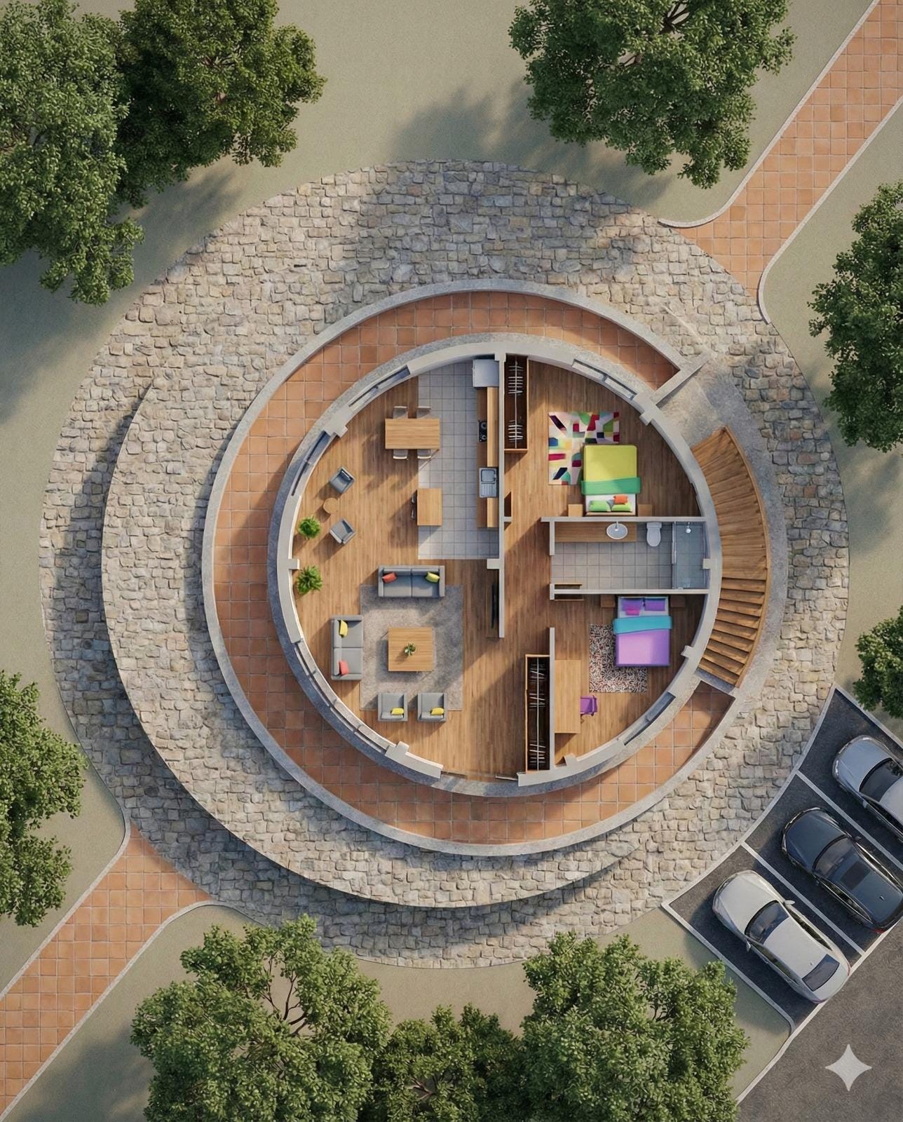 2 Bedroom Round House Plan: Modern Small Home Design (digital Files ...