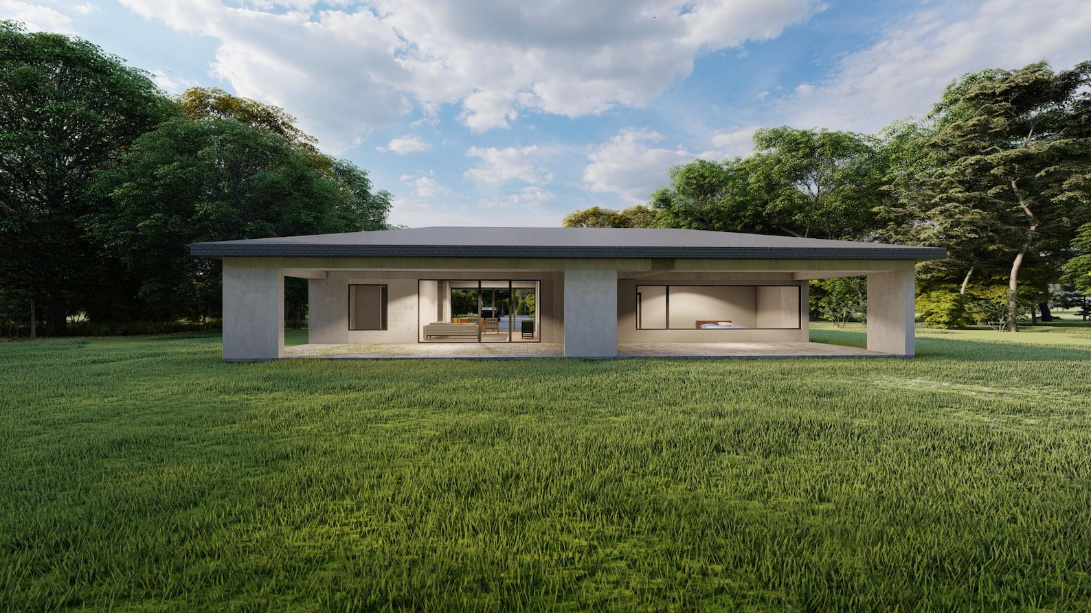 Modern Concrete House Plan: 3 Bedroom, Veranda (autocad, Sketchup) - Etsy