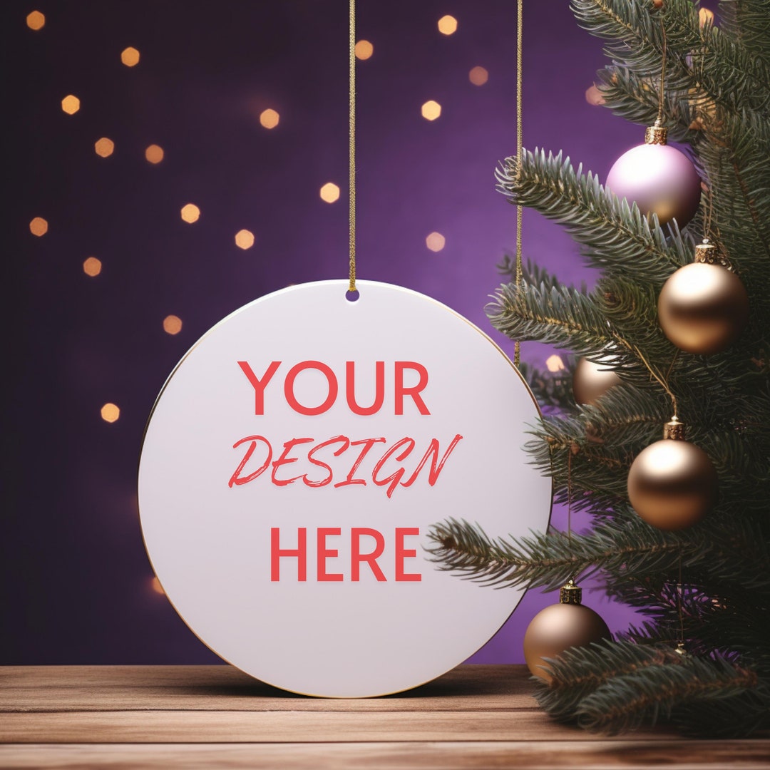 Christmas Mockup Blank White Round Ceramic Christmas Ornament Mockup ...