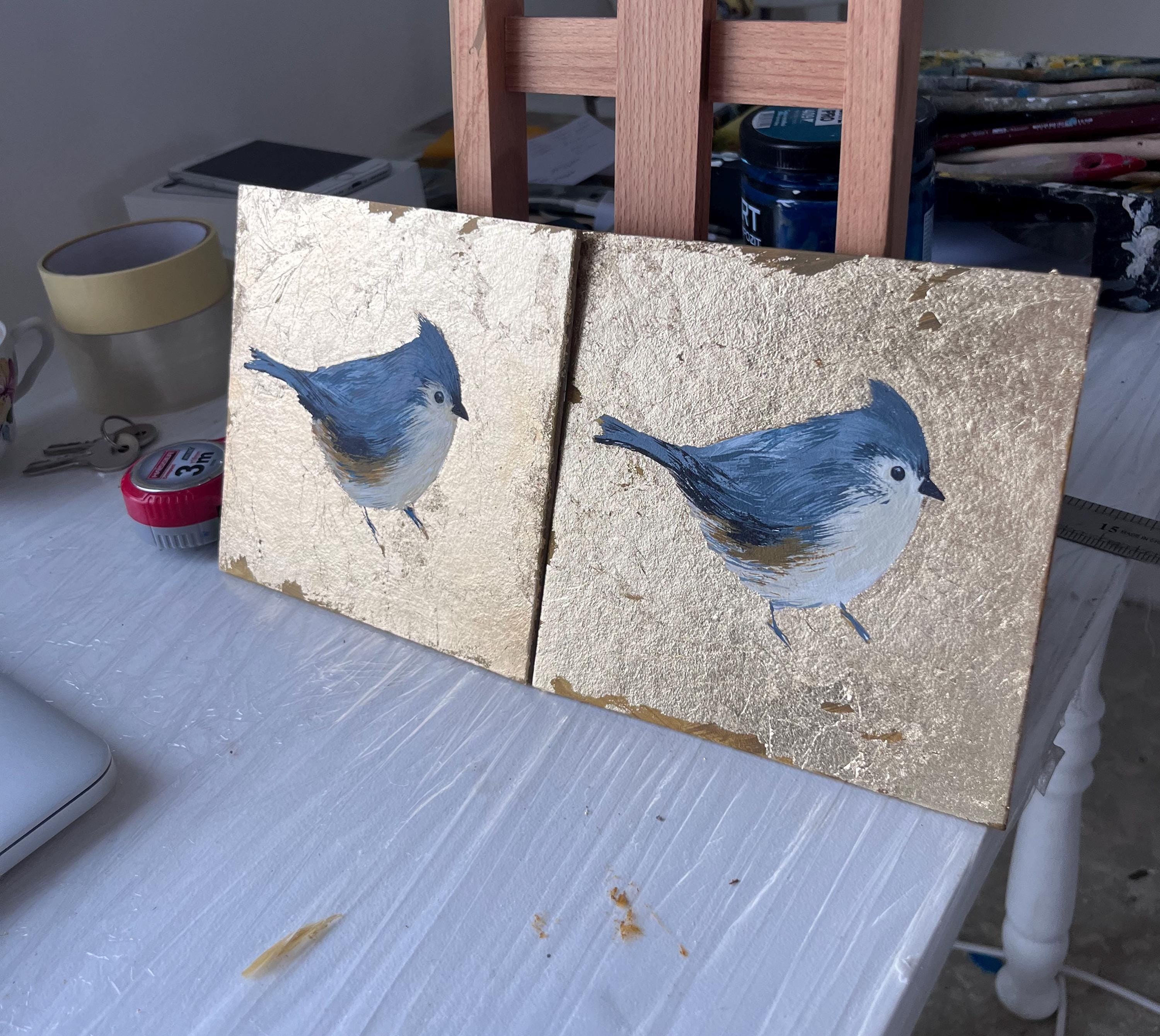 Original Custom Tufted Titmouse Bird, Painting Original, Unframed Art, Gold Painting - Etsy