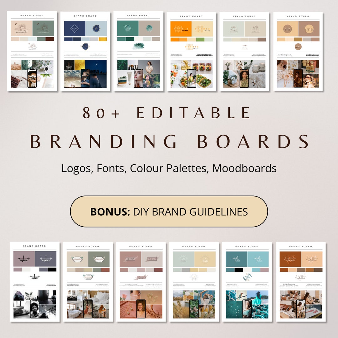 80 Brand Boards, Branding Package, Canva Templates, DIY Logo Design ...