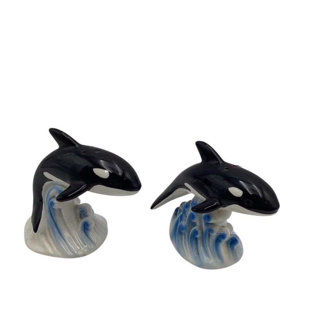 American Atelier Orca Whale Salt & Pepper Shakers Set of 2 Black White ...