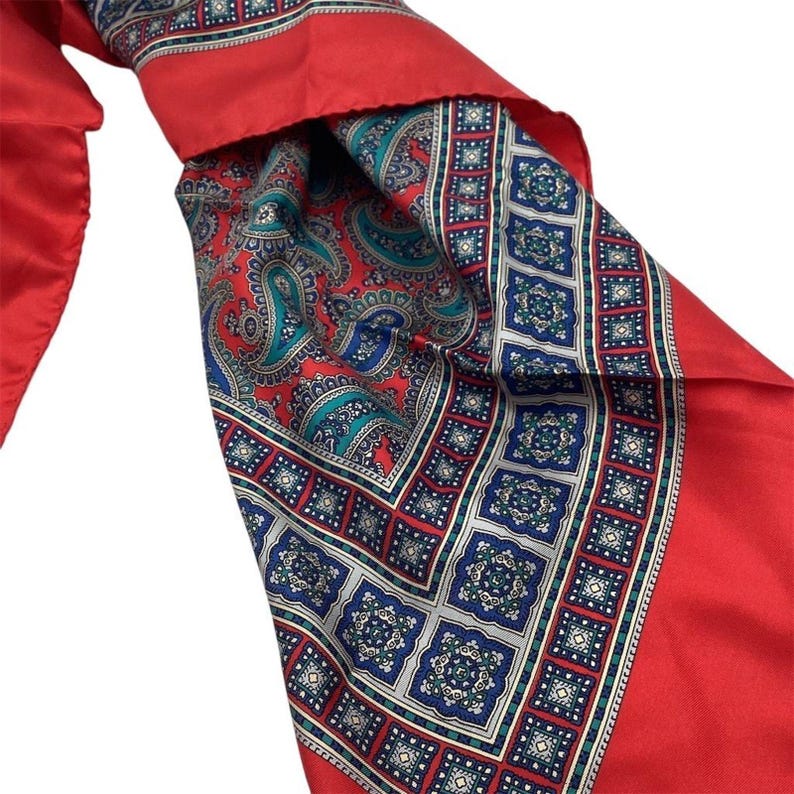 Red Paisley Silk Square Scarf Unisex Floral Embroidered - Etsy