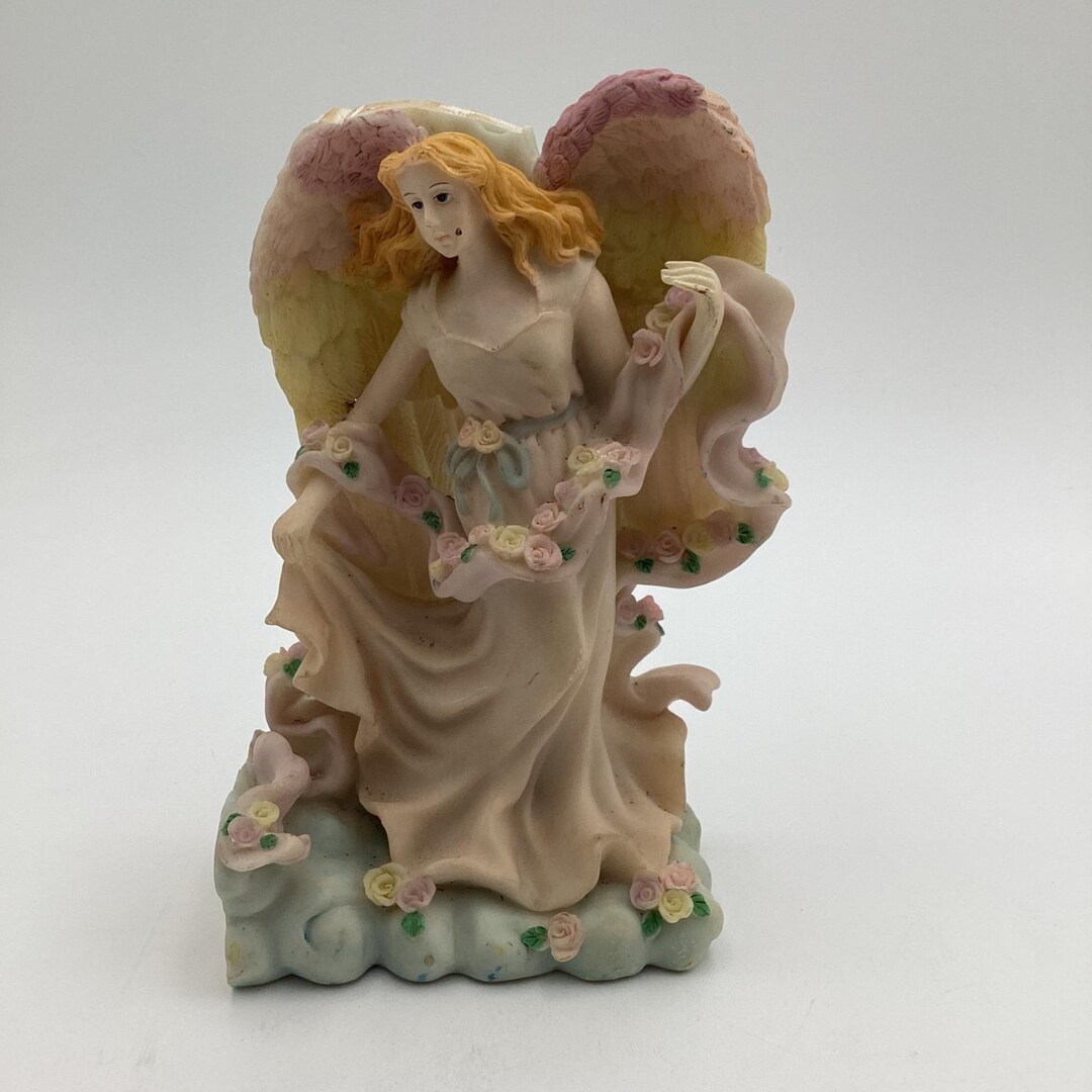Hand-painted Angel Figurine With Pastel Flowers & Wings - Etsy