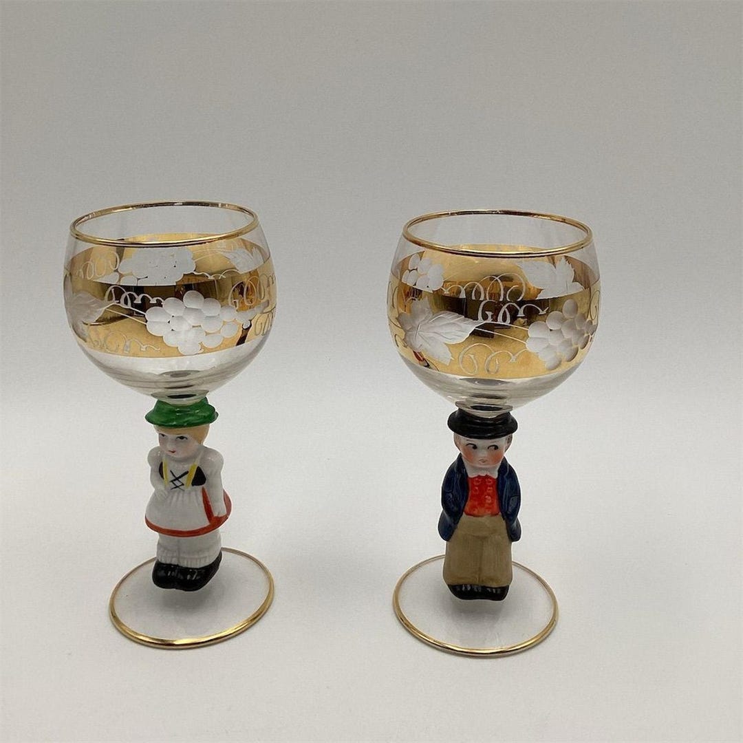 Vintage Goebel Hummel Wine Glasses Figurine Stems Gold Gilded Set of 2 ...